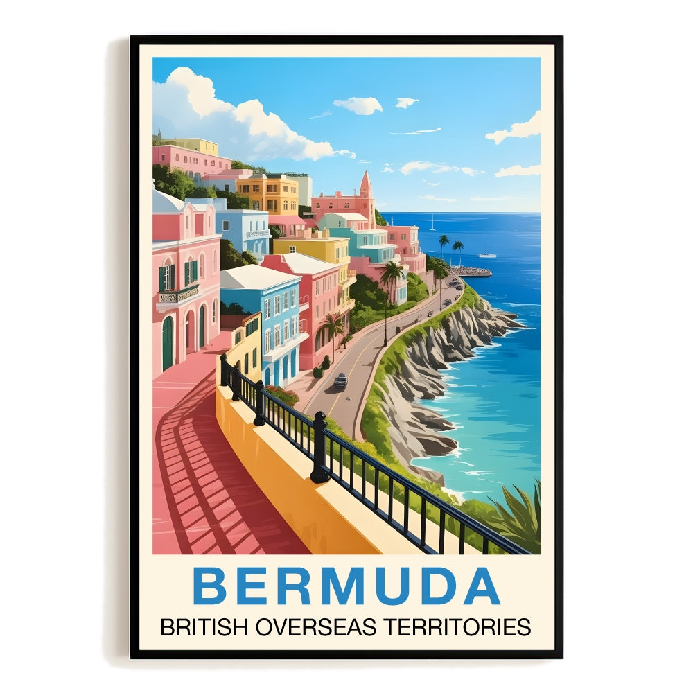 Bermuda Travel Poster Vintage Scenic Coastal Town Souvenir Wall Art ...