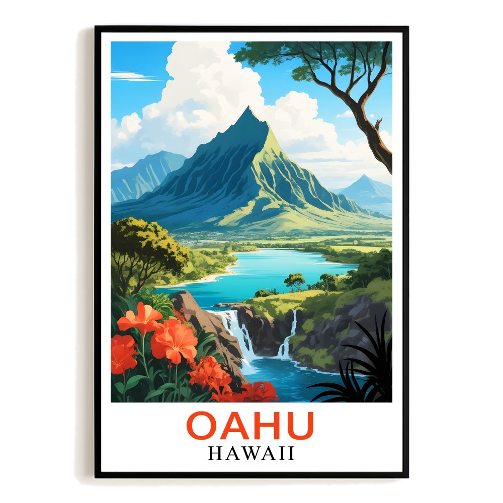 Oahu Hawaii Vintage Travel Poster Majestic Mountain Tropical Scenery ...
