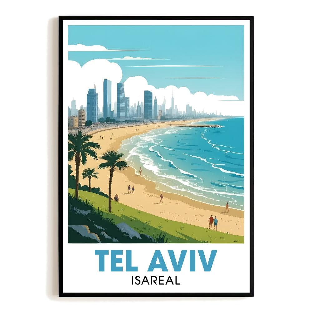 Tel Aviv Israel Vintage Travel Poster Nature City Wall Art Landscape ...