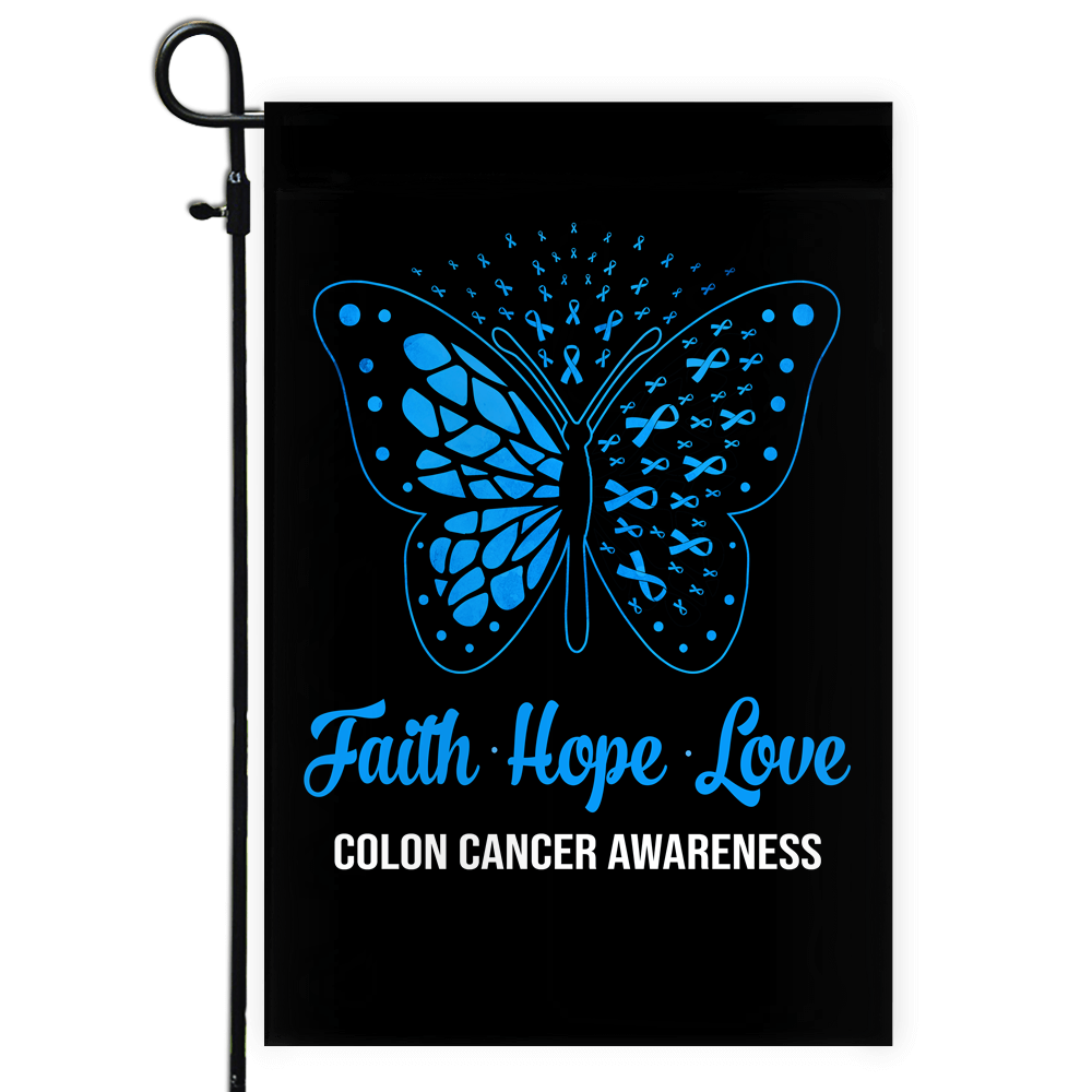 Faith Hope Love Butterfly Colon Cancer Awareness Flag Blue Ribbon ...