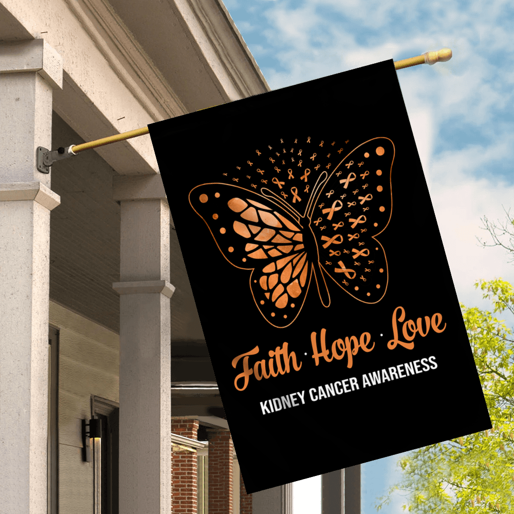 Faith Hope Love Butterfly Kidney Cancer Awareness Flag Orange Ribbon ...