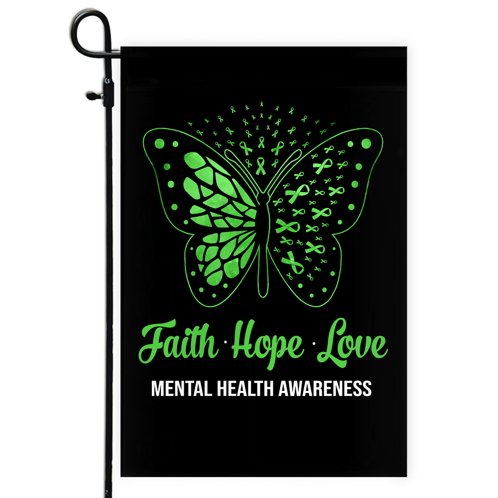 Faith Hope Love Butterfly Mental Health Awareness Flag Green Ribbon ...