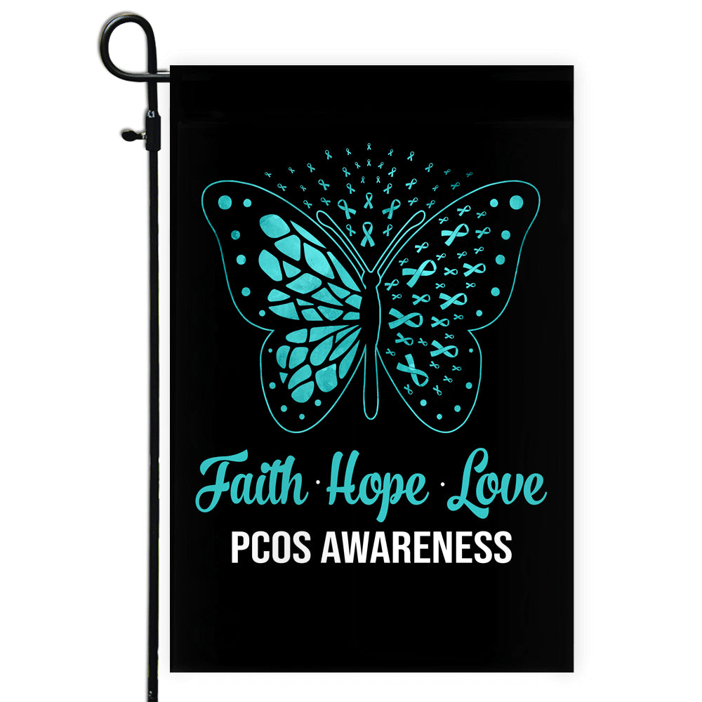 Faith Hope Love Butterfly PCOS Awareness Flag Teal Ribbon Garden Flag ...